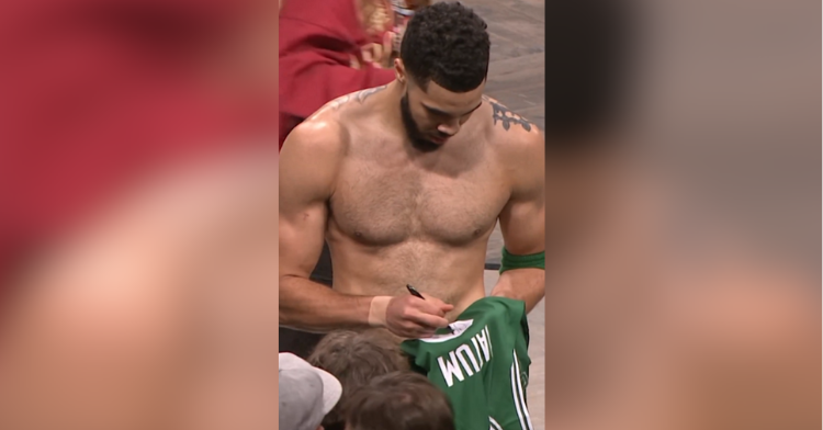 NBA Star Jayson Tatum Gives Bouncing Young Fan The Shirt Off His Back ...