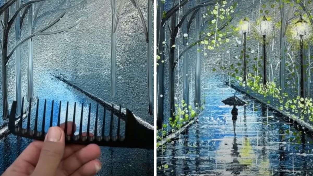 Artist Uses Comb To Add Stunning Touch To Painting Of Rain – InspireMore
